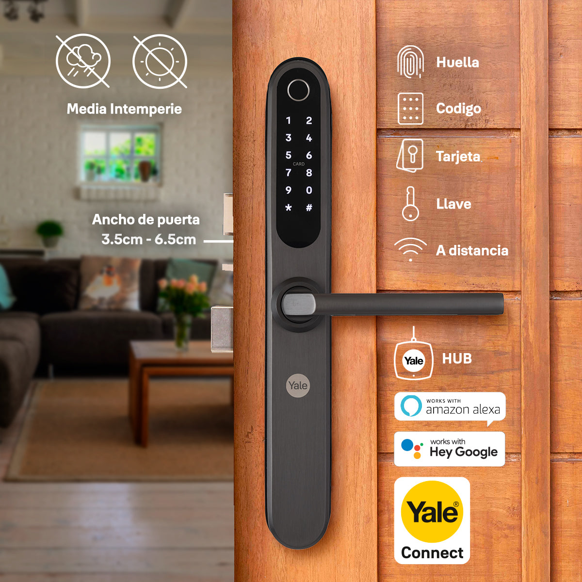 Cerradura Digital YSD100 para puertas de madera, 5085 Gun Metal. HUB y